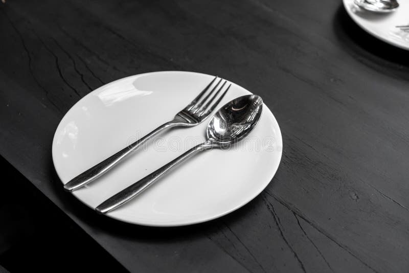 Plate with Spoon and Fork on Dining Table Stock Photo - Image of knife ... Plate with Spoon and Fork on Dining Table Stock Photo - Image of knife ...