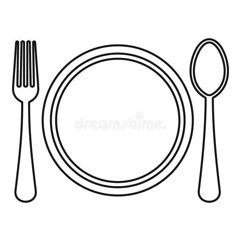 Plate, Spoon and Fork Icon, Outline Style Stock Vector - Illustration ... Plate, Spoon and Fork Icon, Outline Style Stock Vector - Illustration ...