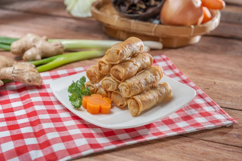 Plate of Spring Rolls on the Table in Restaurant Stock Image - Image of ...