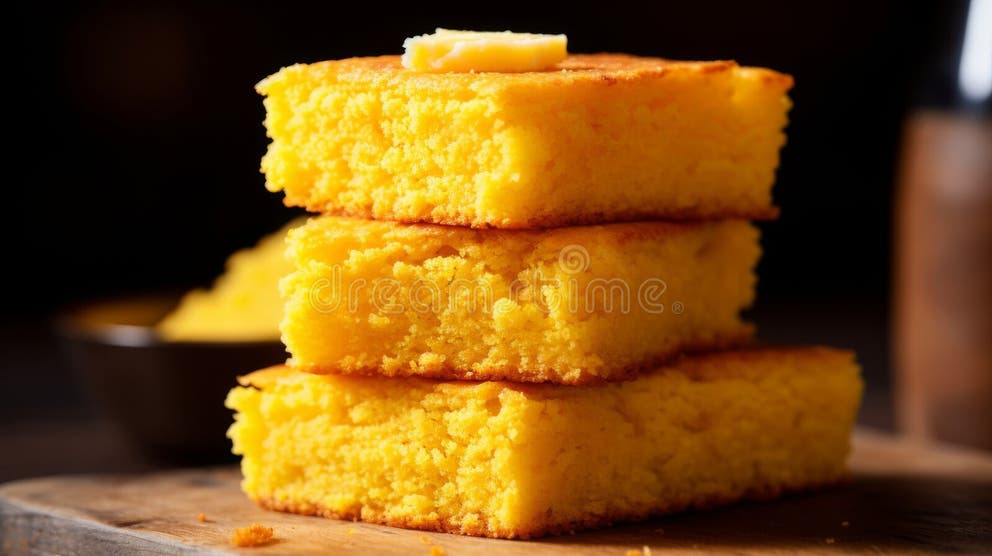 Plate with a Stack of Hot and Buttery Cornbread Stock Illustration ...