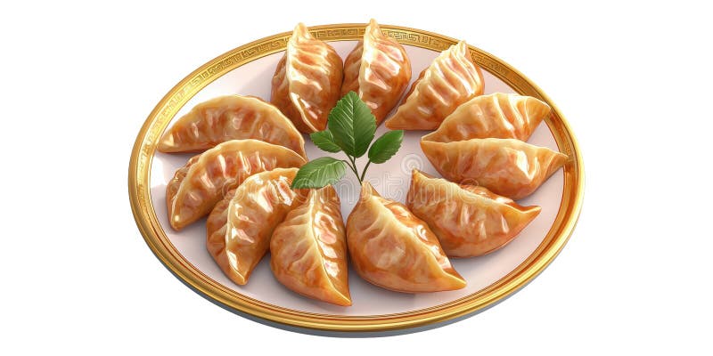 Plate of Steamed Dumplings with Garnish Isolated on Transparent ...