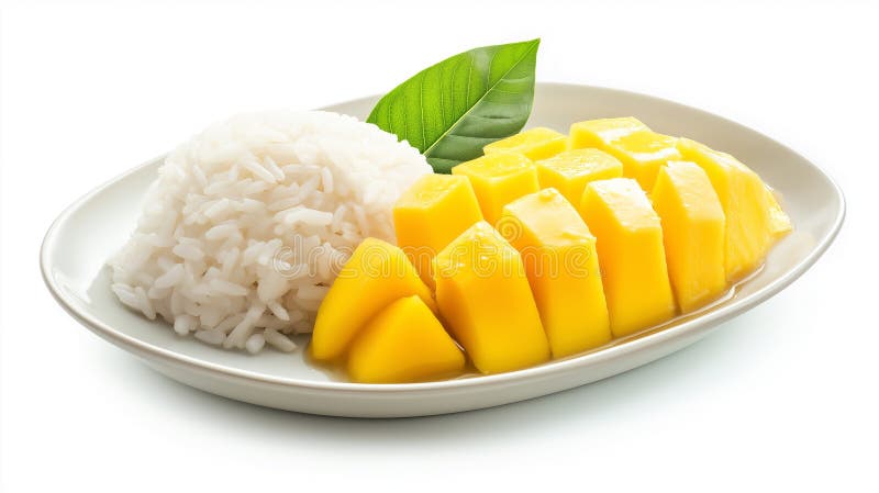 Plate of Sticky Rice with Ripe Mango Slices Stock Illustration ...