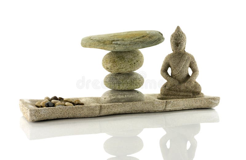 Plate with Stones and Budha in Balance Stock Image - Image of white ...