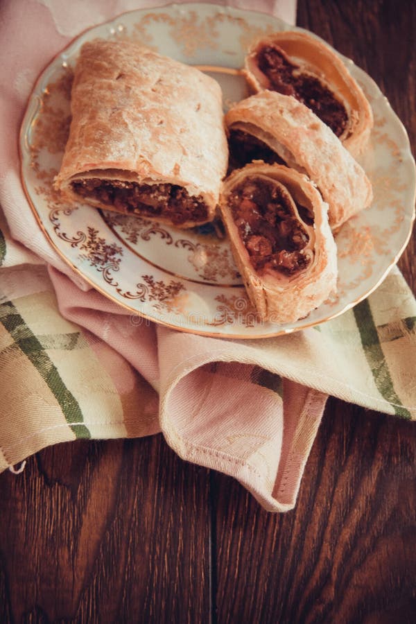 Plate of strudel stock photo. Image of close, background - 72964312