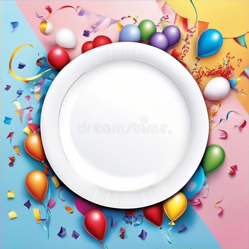 Plate Surrounded with Balloons. Birthday Concept Stock Illustration ...
