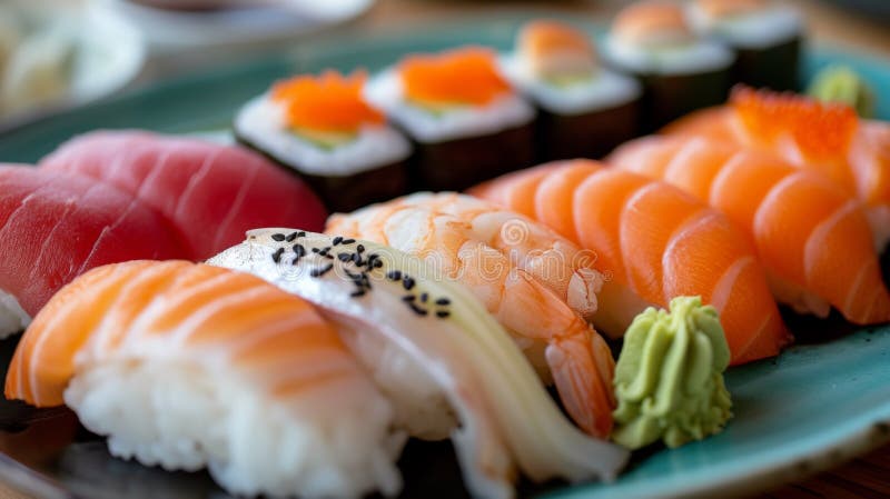 A Plate of Sushi with Different Types and Colors on it, AI Stock Image ...