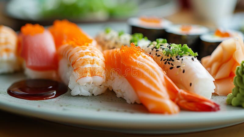 A Plate of Sushi with Different Types and Colors on it, AI Stock Image ...