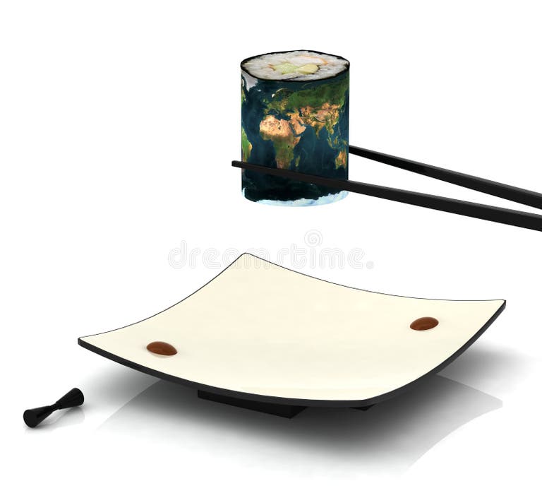 Plate of Sushi with Earth Map Stock Illustration - Illustration of ...
