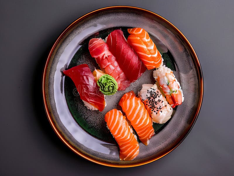 A Plate of Sushi with Various Types of Fish Stock Image - Image of ...
