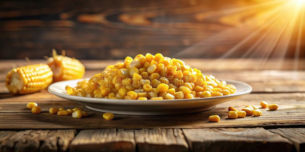 A Plate of Sweet Corn Kernels on Rustic Wood with Fresh Corn on the Cob ...