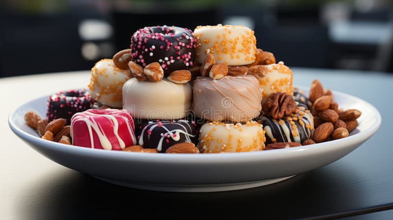 A Plate of Sweets and Nuts. Generative AI. Stock Illustration ...