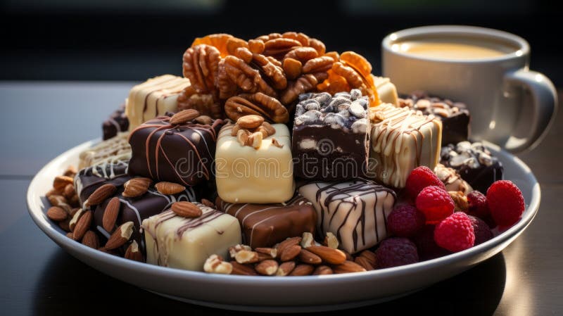 A Plate of Sweets and Nuts. Generative AI. Stock Illustration ...