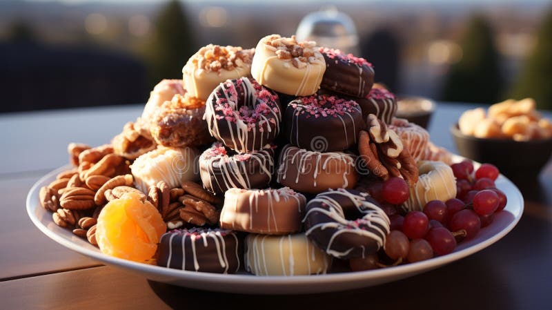 A Plate of Sweets and Nuts. Generative AI. Stock Illustration ...