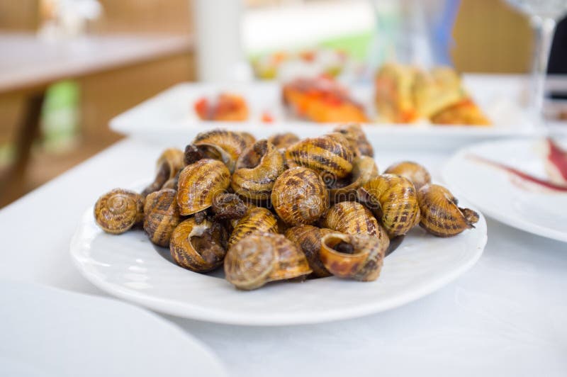Escargots Snails in French Restaurant Cafe Stock Image - Image of snail ...