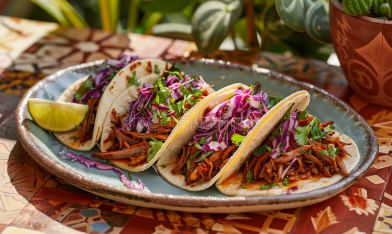 Plate of Tacos Al Pastor on a Table, Tasty Mexican Dish Image Stock ...