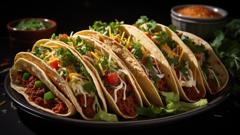 A Plate of Tacos on a Black Table Stock Image - Image of lunch, taco ...