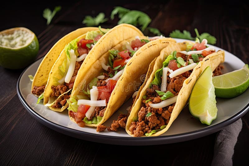 Plate of Tacos, Bursting with Flavor and Filling Stock Photo - Image of ...