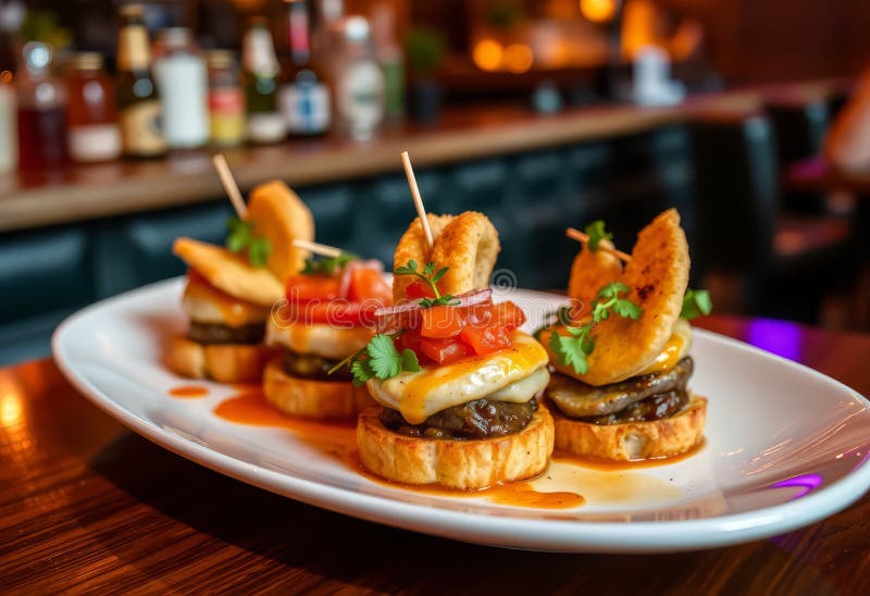 Plate with Tapas in Spanish Bar Stock Illustration - Illustration of ...