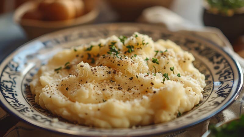 Plate with Tasty Mashed Potato on Table Stock Photo - Image of lunch ...