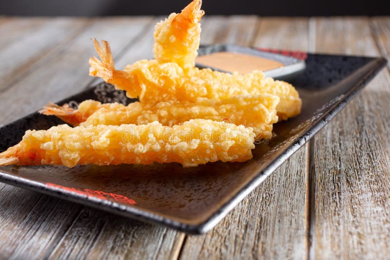 Plate of tempura shrimp stock image. Image of seafood - 276743261
