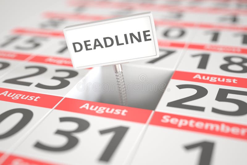 DEADLINE Plate on August 24 in a Calendar, 3d Rendering Stock ...