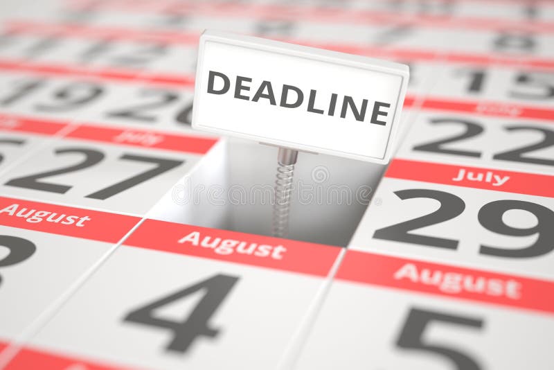 DEADLINE Plate on July 28 in a Calendar, 3d Rendering Stock ...
