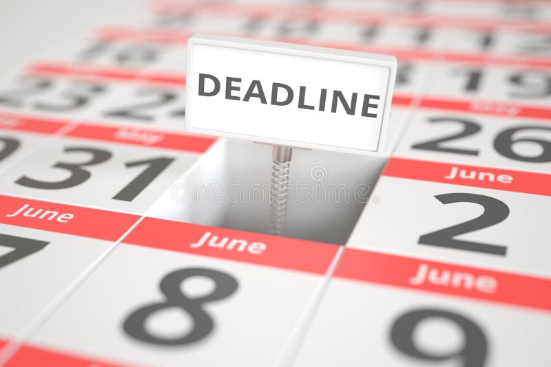 DEADLINE Plate on June 1 in a Calendar, 3d Rendering Stock Illustration ...