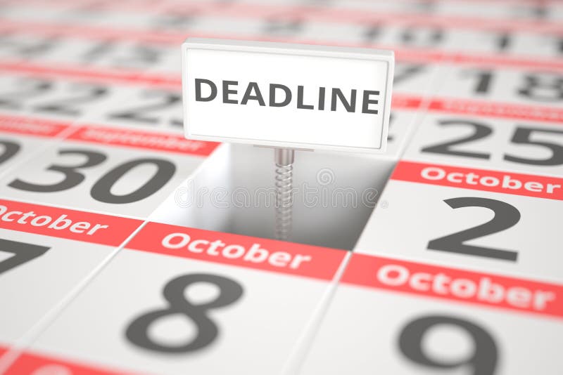 DEADLINE Plate on October 1 in a Calendar, 3d Rendering Stock ...