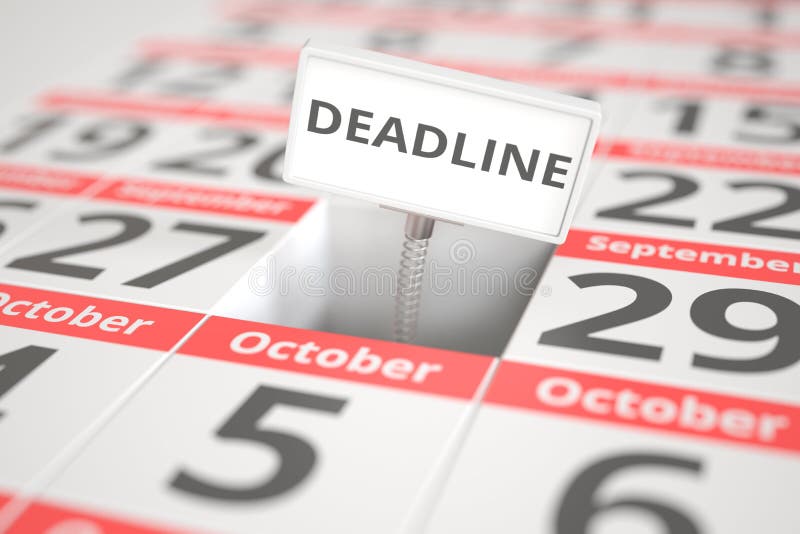 DEADLINE Plate on September 28 in a Calendar, 3d Rendering Stock ...