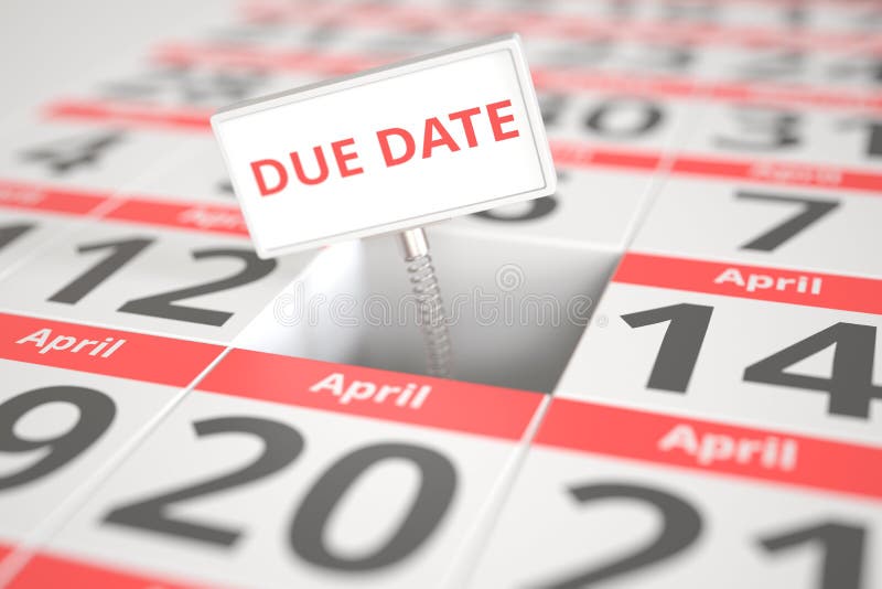 DUE DATE Message on April 13 in Calendar, 3d Rendering Stock ...