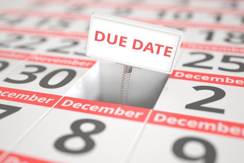 DUE DATE Message on December 1 in a Calendar, 3d Rendering Stock ...