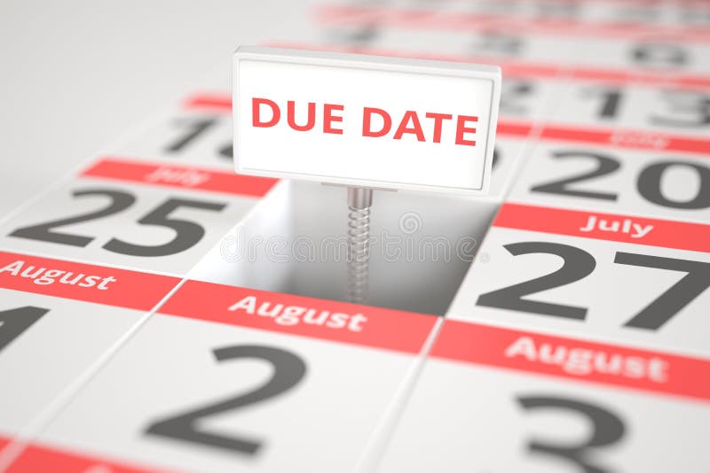DUE DATE Message on July 26 in Calendar, 3d Rendering Stock ...