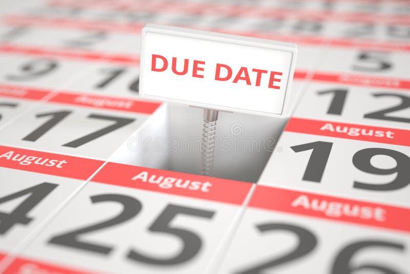 DUE DATE Sign on August 18 in a Calendar, 3d Rendering Stock ...