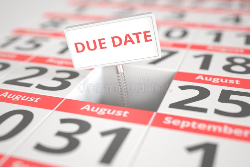 DUE DATE Sign on August 24 in a Calendar, 3d Rendering Stock ...