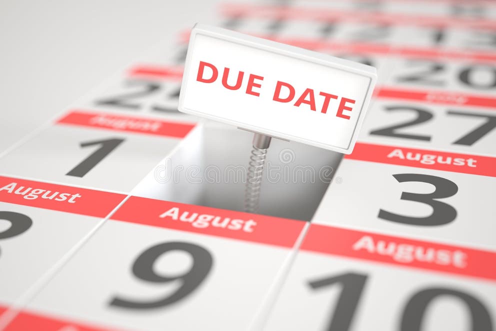 DUE DATE Sign on August 2 in a Calendar, 3d Rendering Stock ...