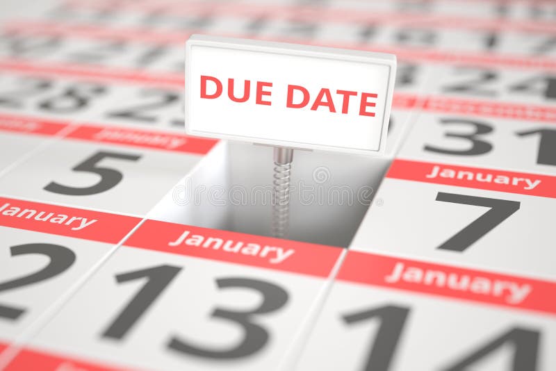 DUE DATE Sign on January 6 in Calendar, 3d Rendering Stock Illustration ...