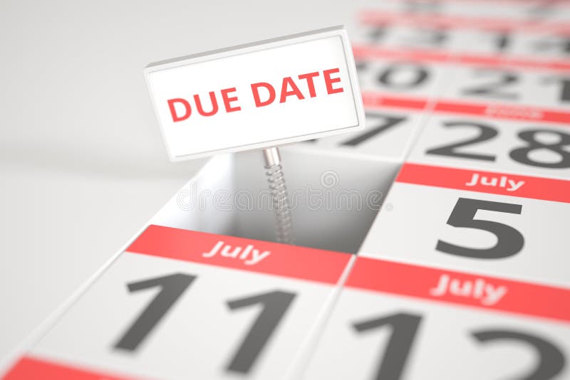 DUE DATE Sign on July 4 in a Calendar, 3d Rendering Stock Illustration ...