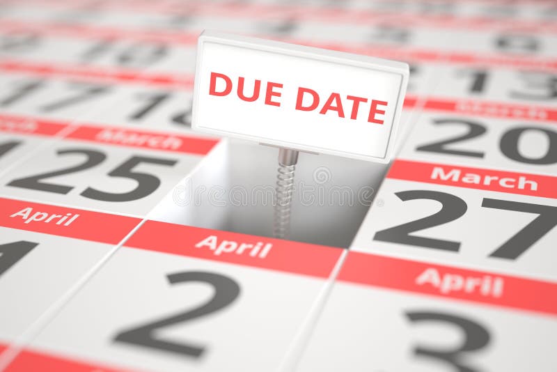 DUE DATE Sign on March 26 in a Calendar, Conceptual 3d Rendering Stock ...