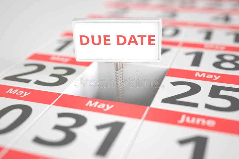 DUE DATE Sign on May 24 in a Calendar, 3d Rendering Stock Illustration ...