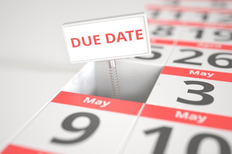 DUE DATE Sign on May 2 in Calendar, 3d Rendering Stock Illustration ...