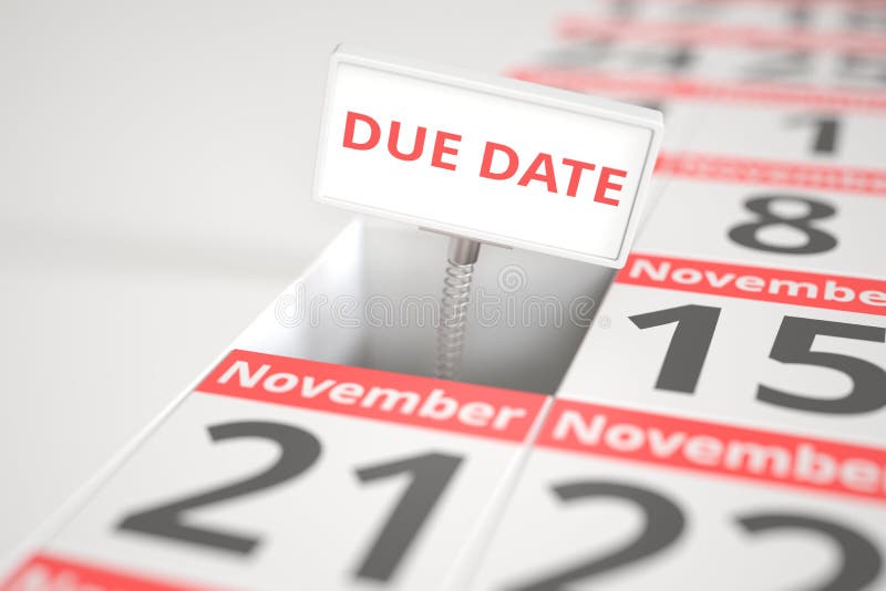 DUE DATE Sign on November 14 in a Calendar, 3d Rendering Stock ...