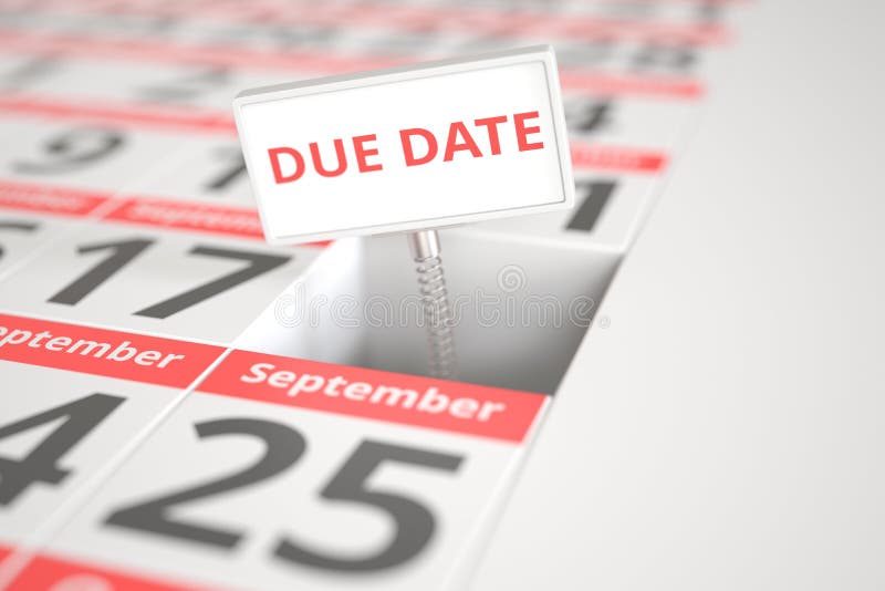 DUE DATE Sign on September 18 in a Calendar, 3d Rendering Stock ...