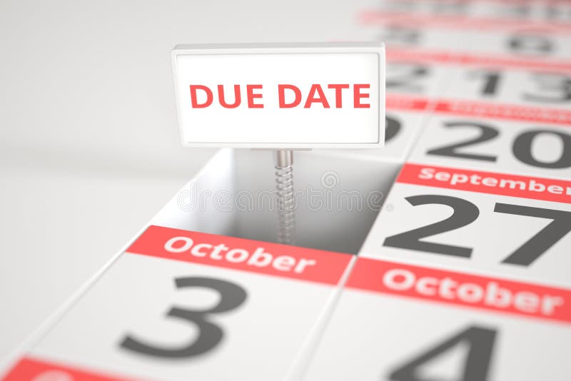 DUE DATE Sign on September 26 in a Calendar, 3d Rendering Stock ...