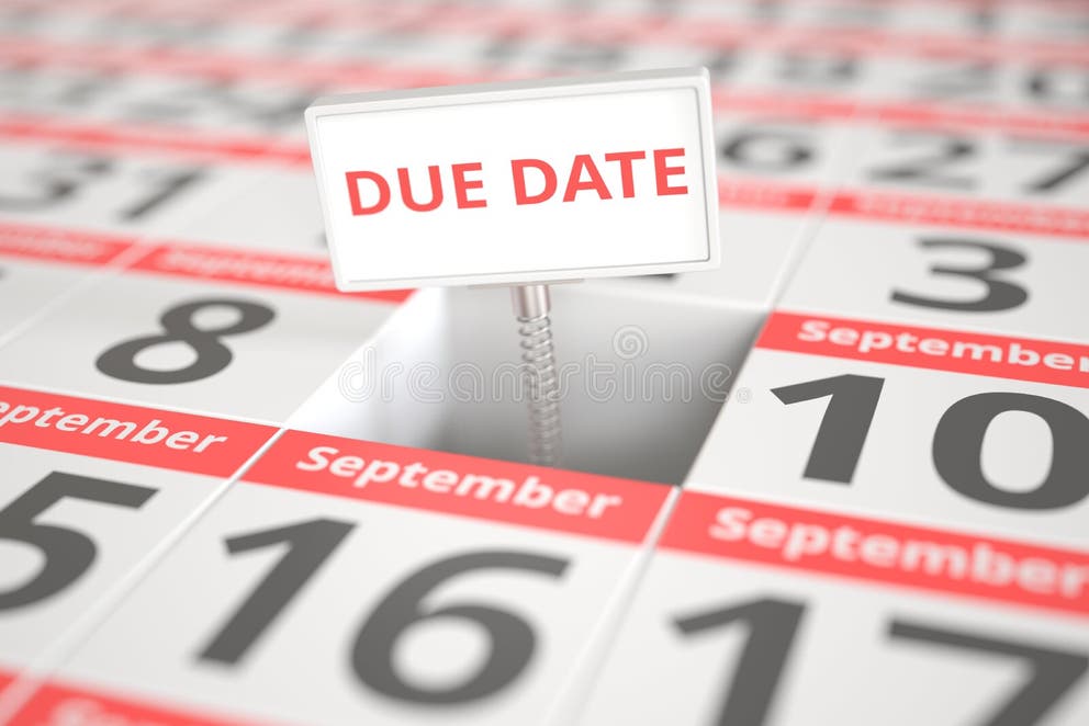 DUE DATE Sign on September 9 in a Calendar, 3d Rendering Stock ...