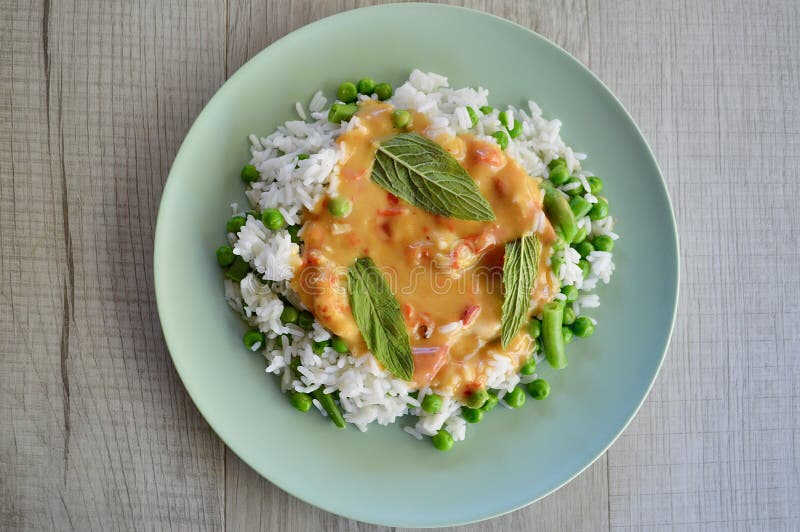 Thai Red Chicken Curry with Vegetables and Rice Stock Image - Image of ...