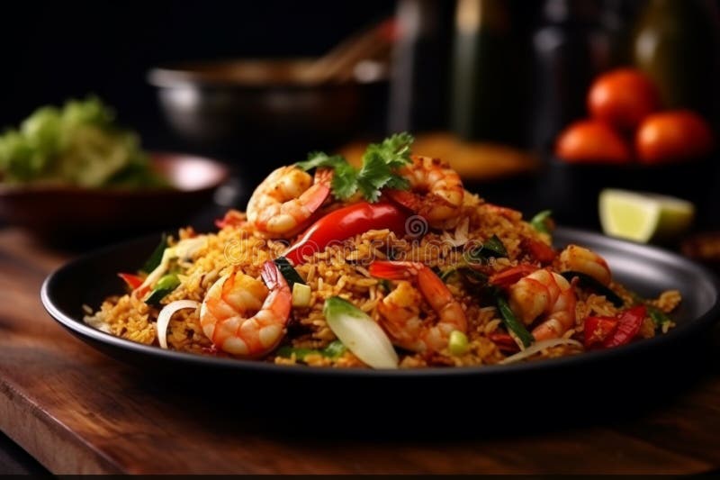 A Plate of Thai Shrimp Fried Rice, Khao Pad Goong. Generative AI Stock ...
