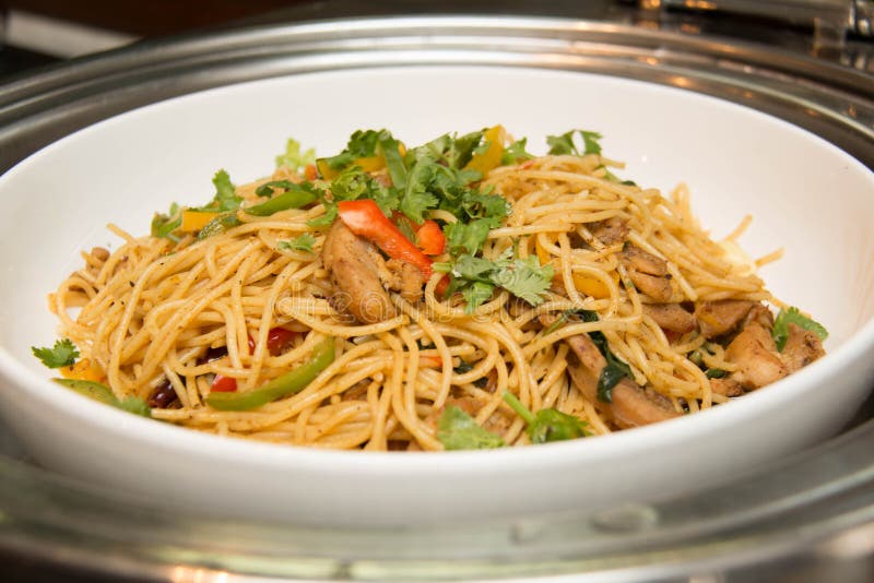 Plate of Thai Style Spicy Spaghetti Stock Photo - Image of food, pepper ...