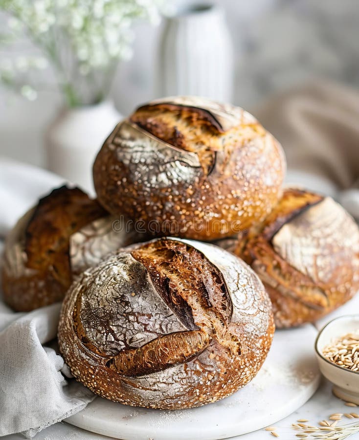 A Plate with Three Loaves of Bread on it Stock Photo - Image of cloth ...