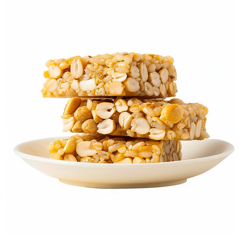 A Plate with Three Pieces of Nutty Bars Stock Photo - Image of three ...