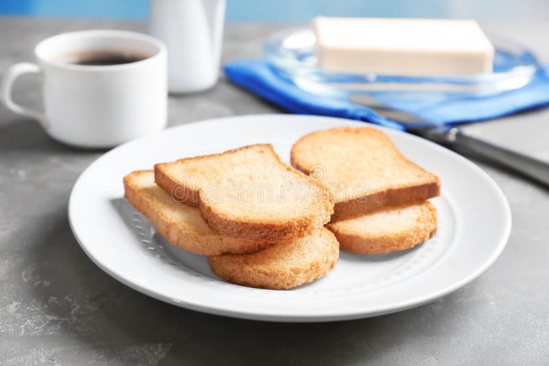 Plate with toasted bread stock image. Image of toasted - 114887373